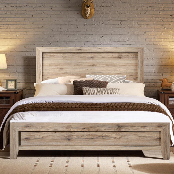 Millwood Pines Queen Solid Wood Bed Frame with Headboard and Footboard, Needs Box Spring ...